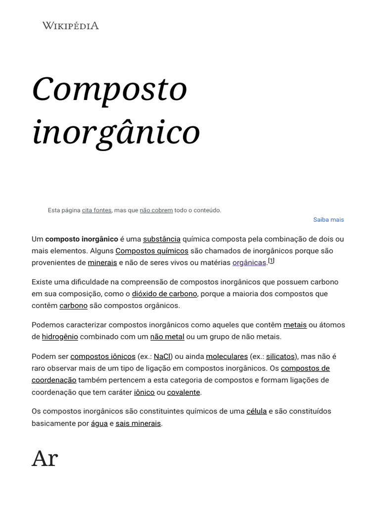 Composto Inorgânico - Wikipédia, A Enciclopédia Livre | PDF | Composto ...