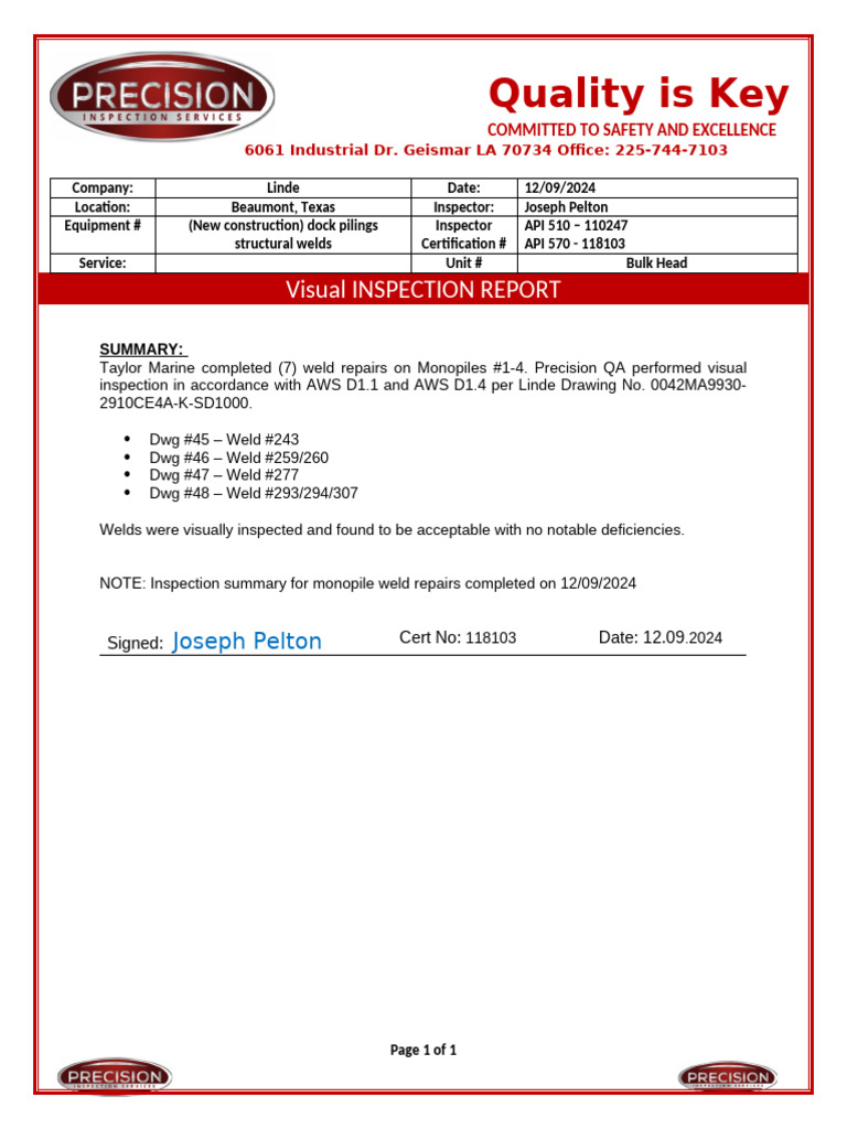 Precision Inspection Report 12-9 | PDF
