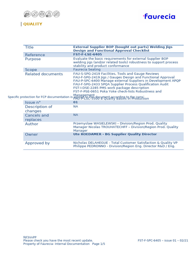 External Supplier Welding Jigs Approval Checklist | PDF