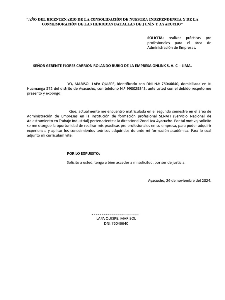 Solicitud Marisol | PDF