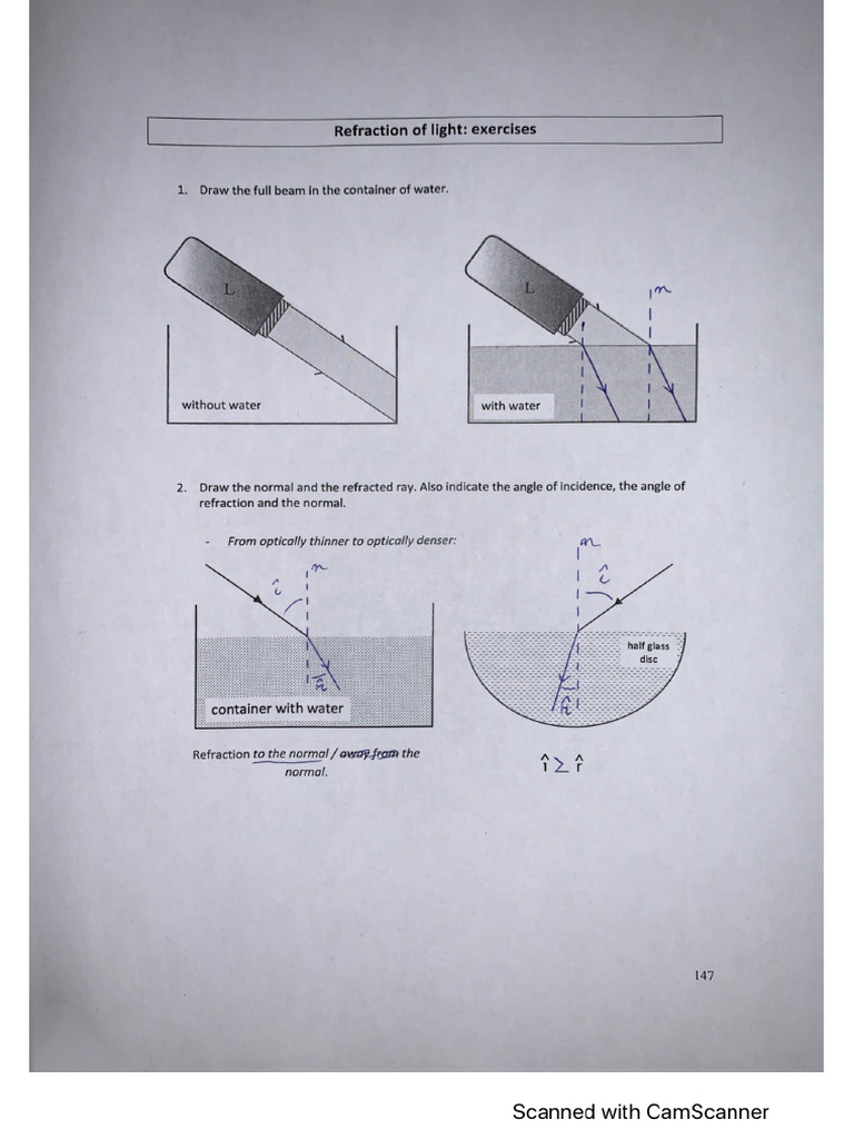 Refraction of Light Exercises Solution Key | PDF