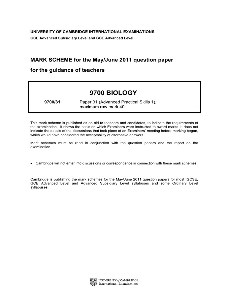 June 2011 (v1) MS - Paper 3 CIE Biology A-Level | PDF