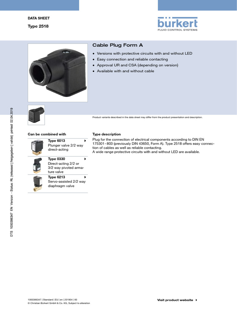datasheet-burkert-2518 | PDF | Electrical Connector | Electrical Engineering