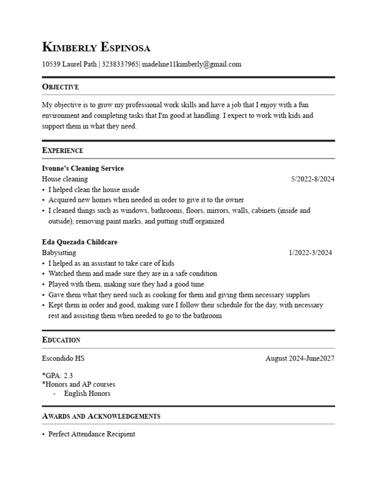 Kimberly Espinosa Resume | PDF