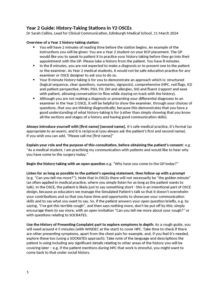 Guide To History-Taking in OSCEs 2024 | PDF | Medical Diagnosis ...