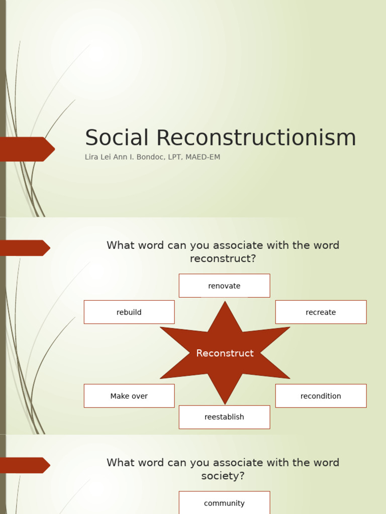socialreconstructionismppt | PDF | Teachers | Curriculum
