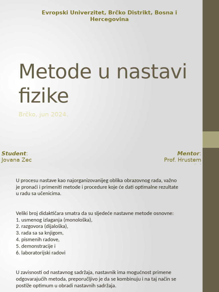 Metode U Nastavi Fizike | PDF