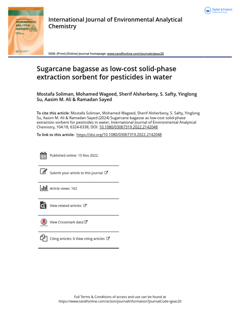 Sugarcane Bagasse as Low-cost Solid-phase Extraction Sorbent for ...
