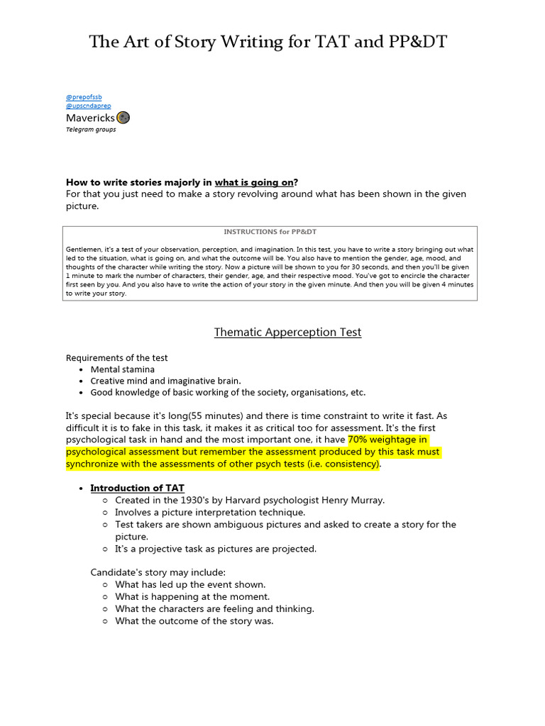 The Art of Story Writing For TAT | PDF