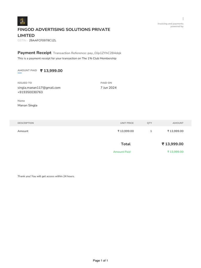 FINGOD Advertising Payment Receipt | PDF