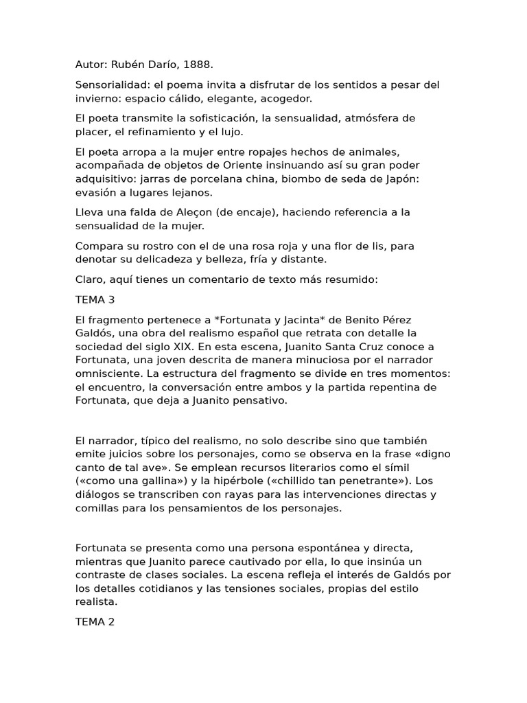 Comentario Del Texto de Invierno, Rubén Darío | PDF
