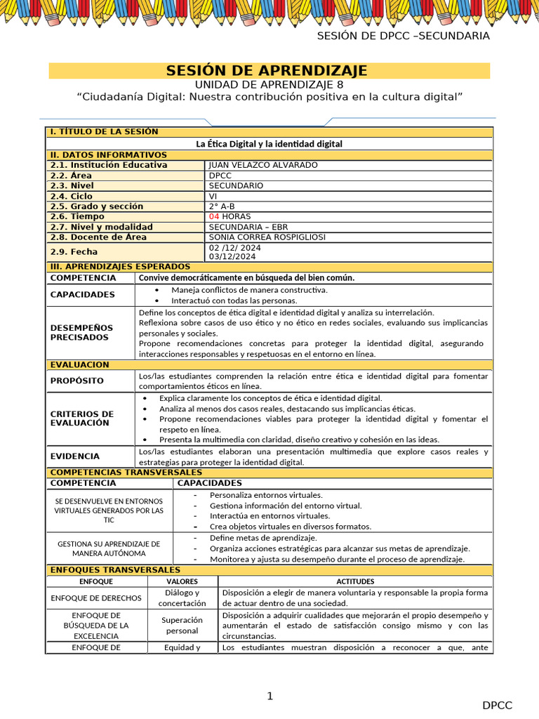 2º Ses Act 3 Uni.8 - DPCC 2024 | PDF | Maestros | Aprendizaje