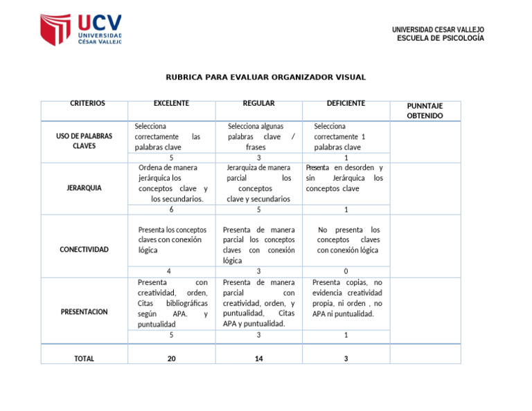 Rúbrica de Evaluación Visual Psicología | PDF