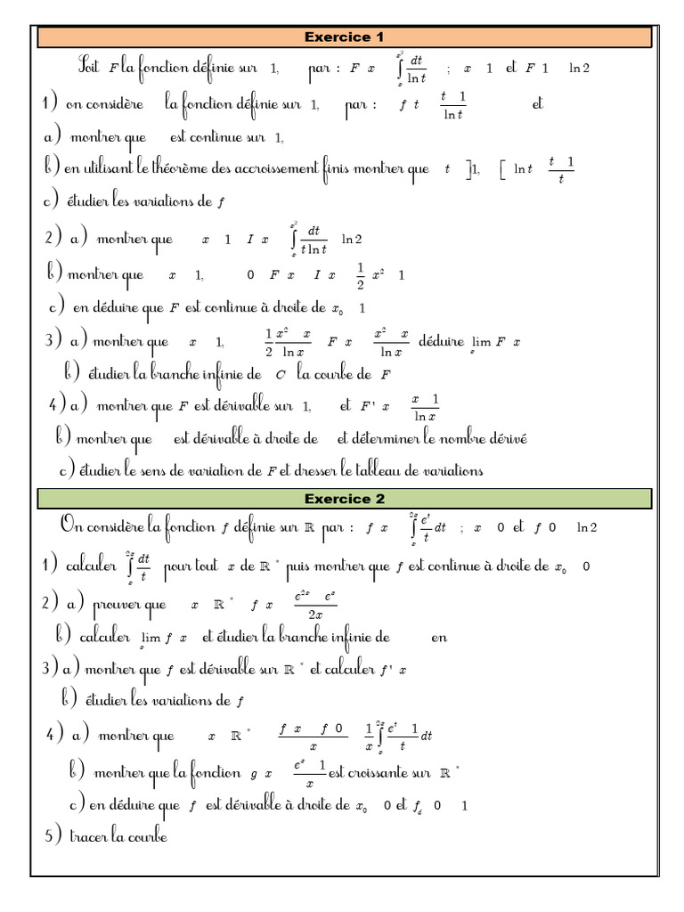 Analyse des fonctions F et f sur R+ | PDF | Intégral | Mathématiques