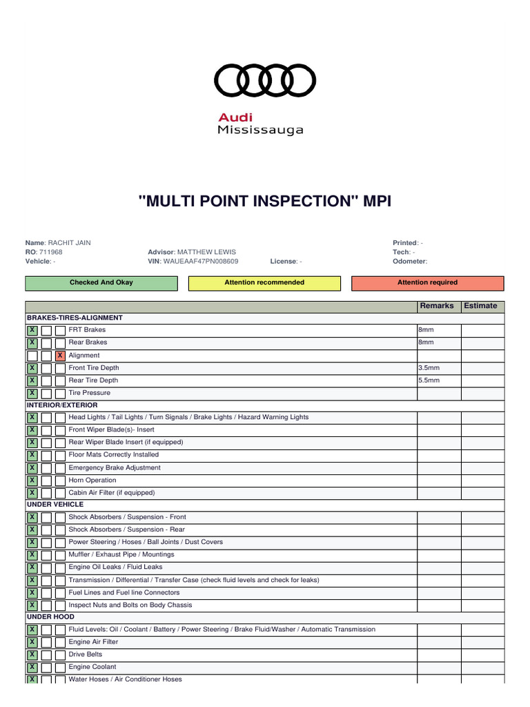 Multi Point Inspection MPI | PDF | Leak | Brake