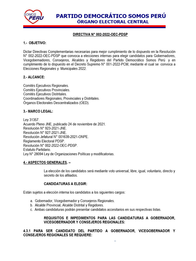 Directiva #002-2022-Oec-Pdsp | PDF | Alcalde | Eventos políticos