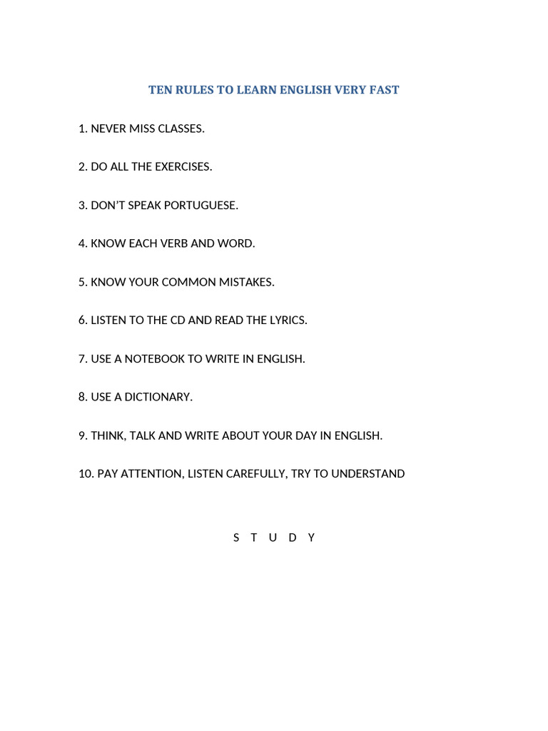 Ten Rules To Learn English Very Fast | PDF
