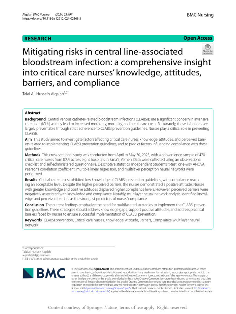 Mitigating Risks in Central Line-Associated Bloods | PDF | Intensive ...