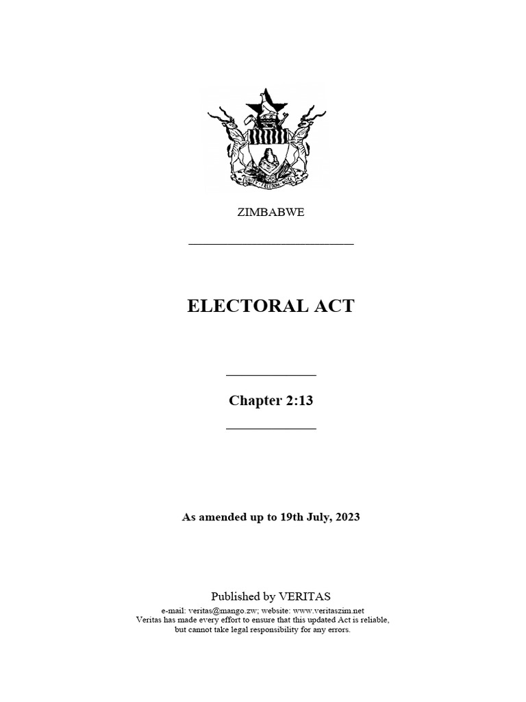 Electoral Act (Consolidated As at 19-07-2023) | PDF | Voting | Elections