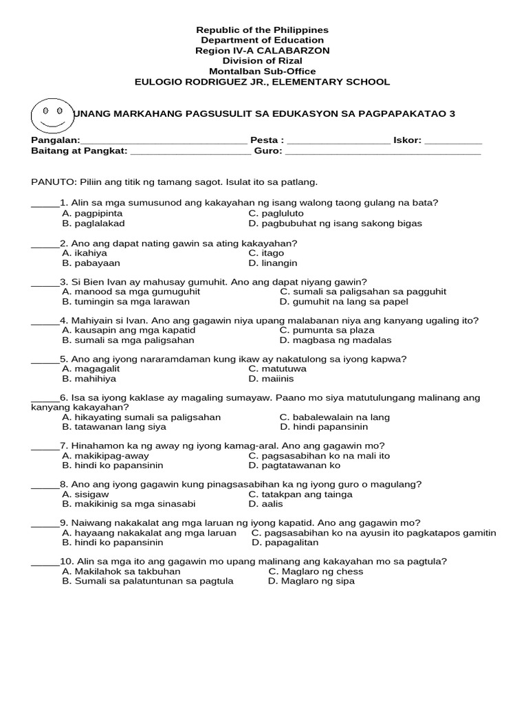 ESP_1st Grading Periodic Test _ TOS | PDF