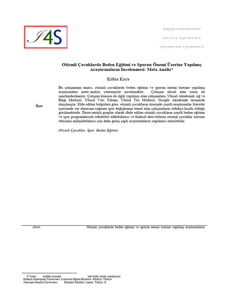 Otizmli - Ocuklarda Beden E - Itimi Ve Sporun - Nemi - Zerine Yap - LM - Ara - T - Rmalar - N ...