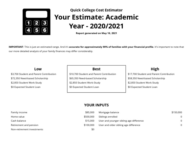 Yale Cost Estimator Overview | PDF