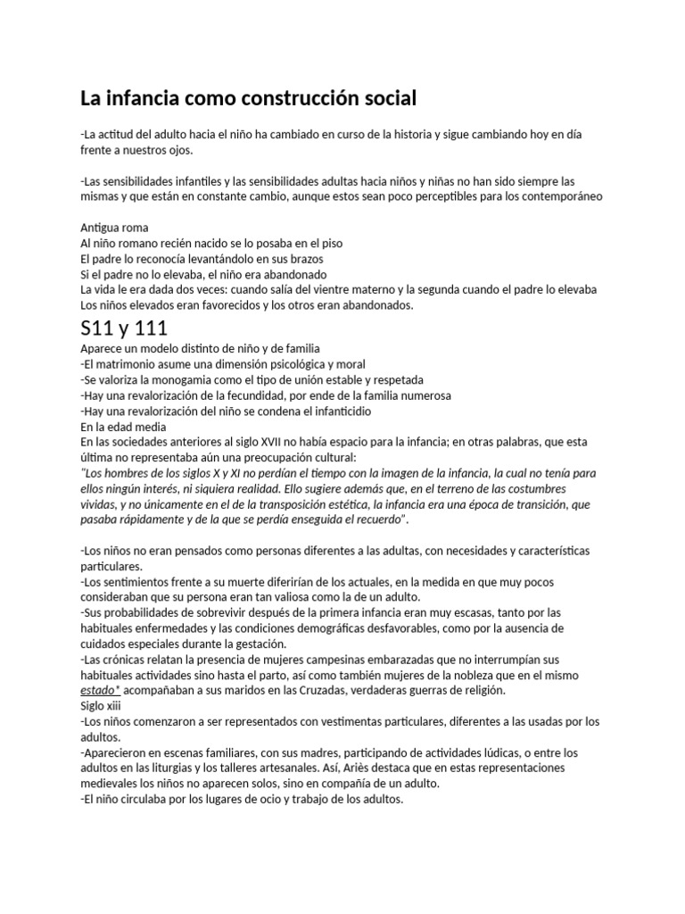 La Infancia Como Construcción Social | PDF | Familia | Educación de la primera infancia