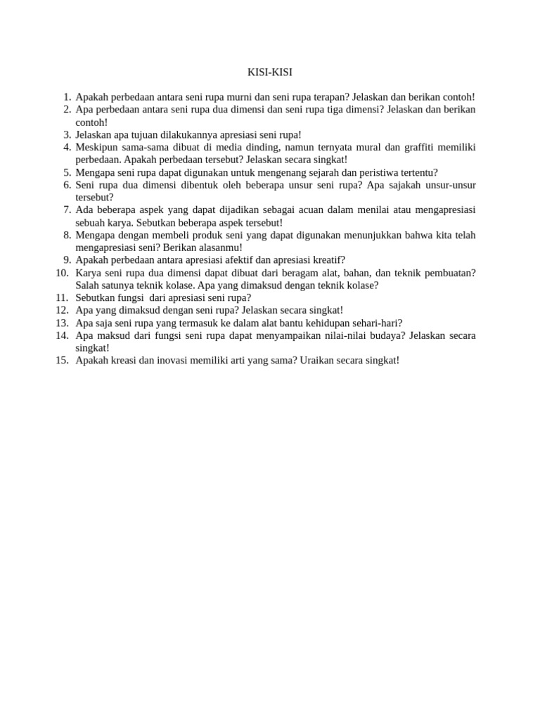 Kisi-Kisi Seni Budaya | PDF