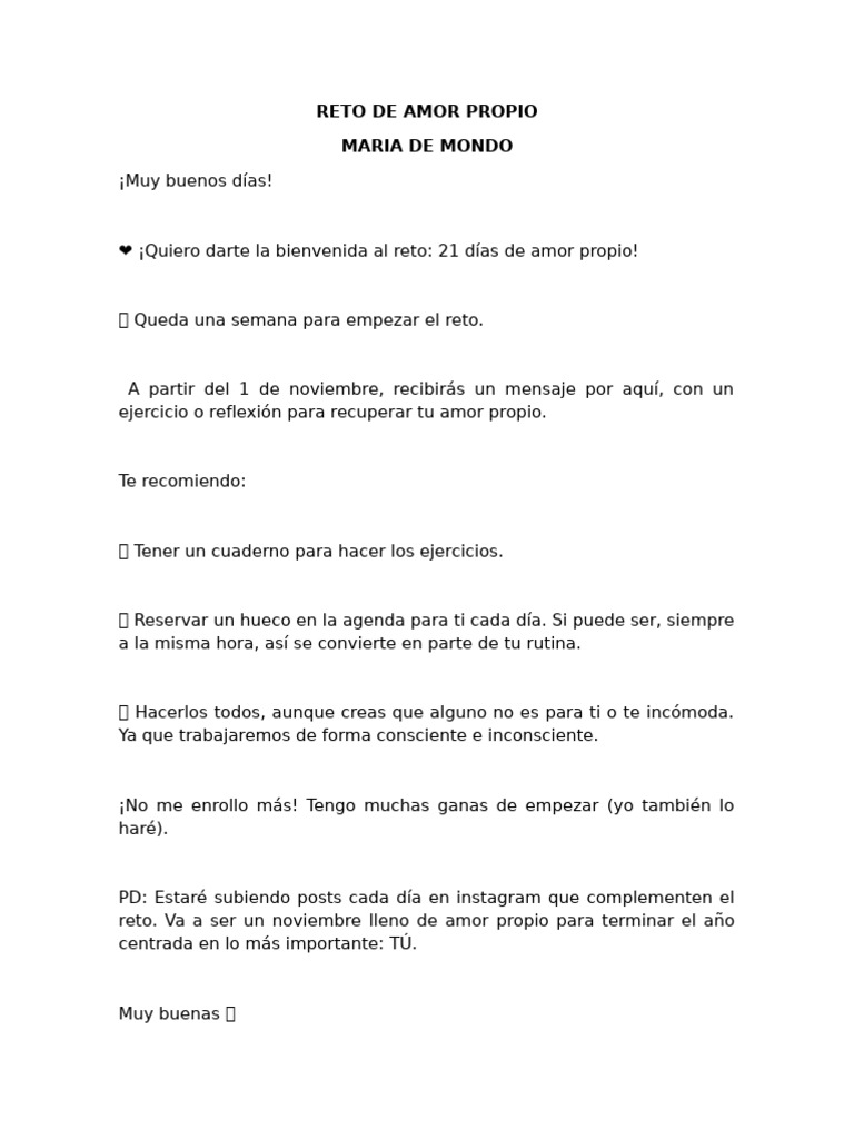 Reto de Amor Propio | PDF | Amor | Autoestima
