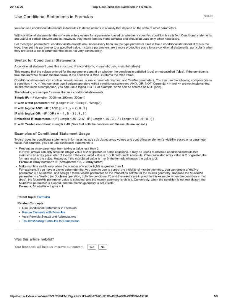 Revit 2016 Help - Use Conditional Statements in Formulas | PDF