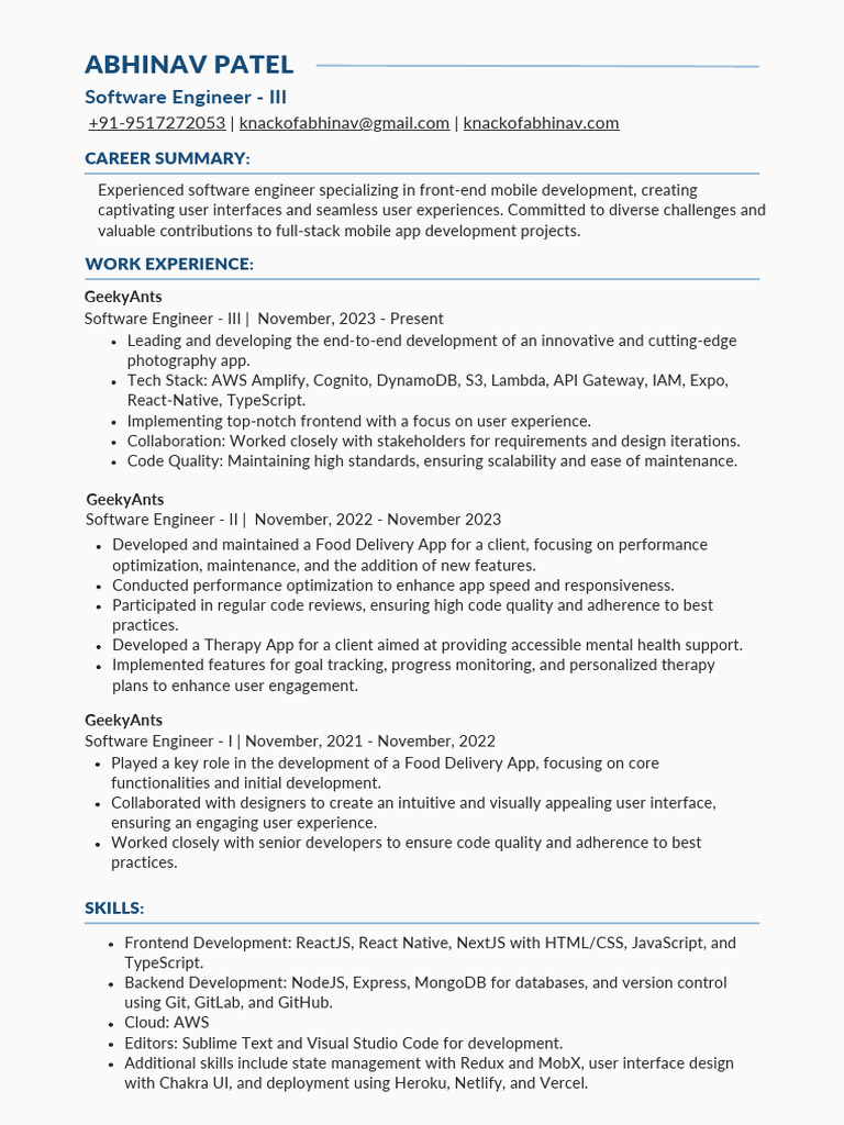 Abhinav Patel Resume | PDF Abhinav Patel Resume | PDF