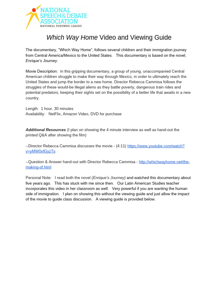 Which Way Home Documentary Guide | PDF | Documentary Film