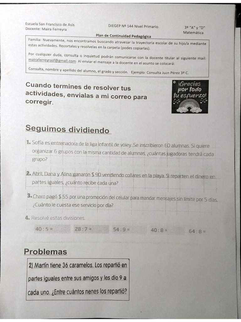 Matemática, 3A, Pascal Marfil, Divisiones 2 | PDF