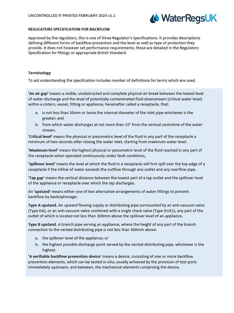 Reg Spec Backflow 15.03.23 3 | PDF | Valve | Tap (Valve)