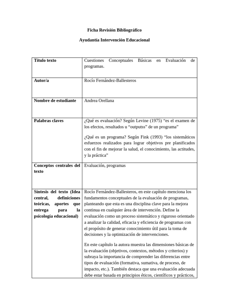 Ficha. Cap I. Fernández-Ballesteros | PDF | Evaluación | Sicología