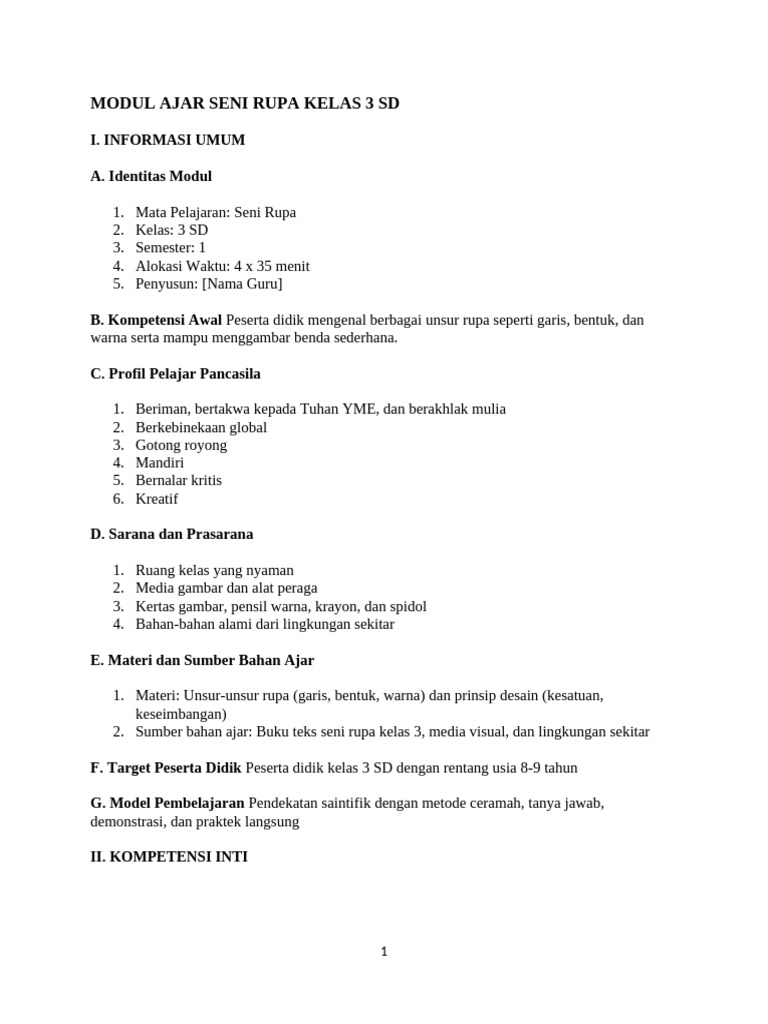 Modul Ajar Seni Rupa Kelas 3 Dan 4 | PDF