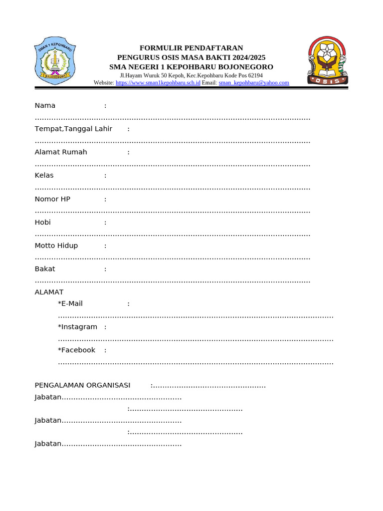 Formulir Pendaftaran Osis | PDF