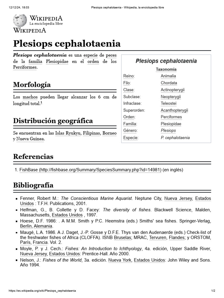 Plesiops Cephalotaenia - Wikipedia, La Enciclopedia Libre | PDF ...