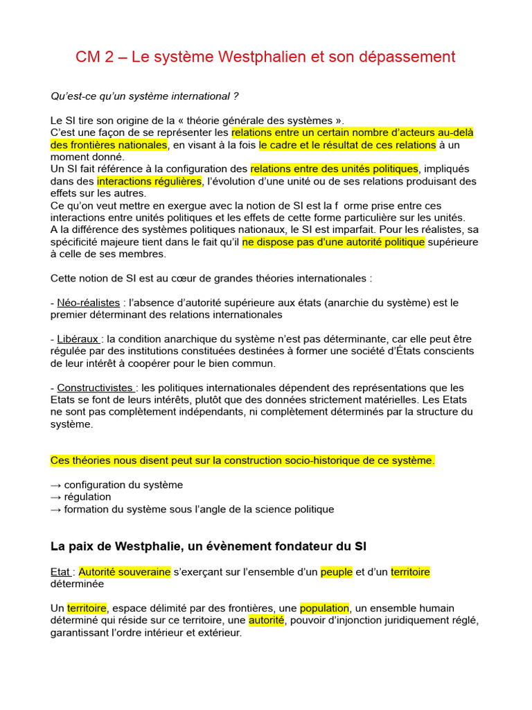Le système Westphalien expliqué | PDF | Multilatéralisme | État
