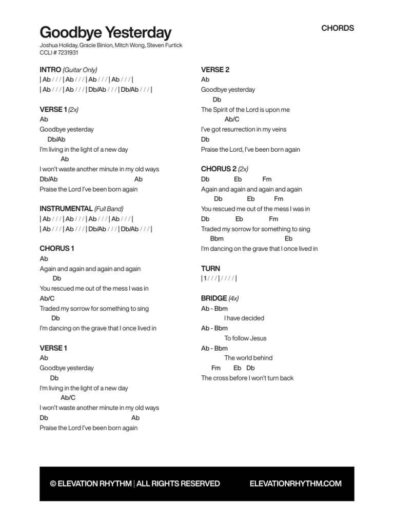 Goodbye Yesterday Chords Guide | PDF | Song Structure | Musical ...