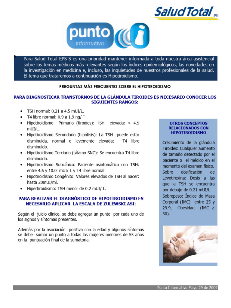 Hipotiroidismo - Escala de Zulewski | PDF | Hipotiroidismo | Hormona ...