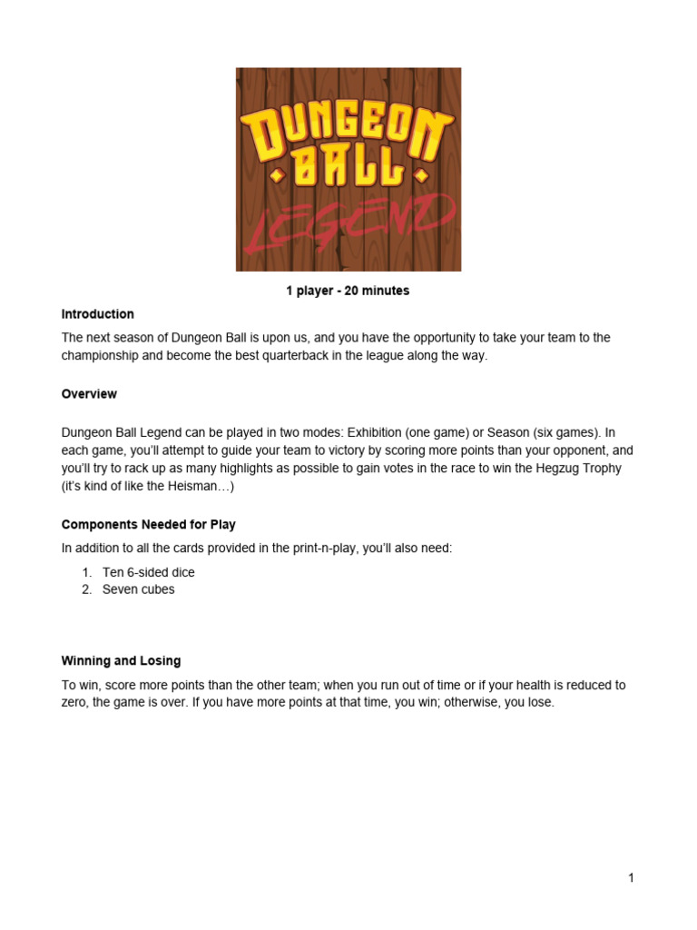 Dungeon Ball Legend Overview | PDF | Dice | National Football League