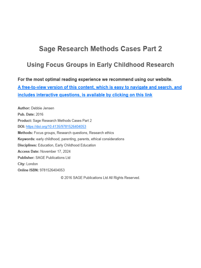 Using Focus Groups in Early Childhood Research | PDF | Focus Group | Qualitative Research