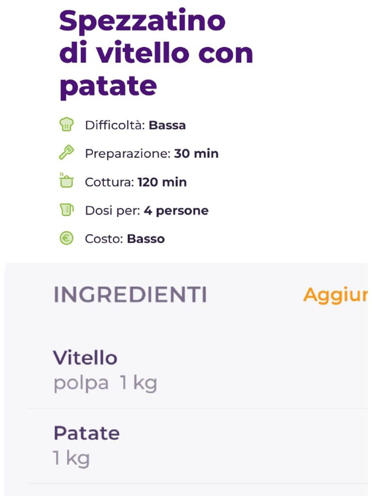 Ricetta Di Vitello Con Patate | PDF