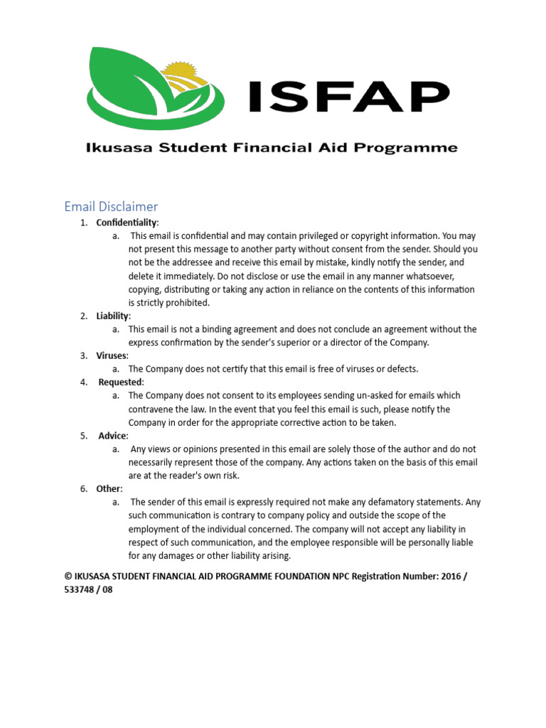 ISFAP Email Disclaimer 1 | PDF