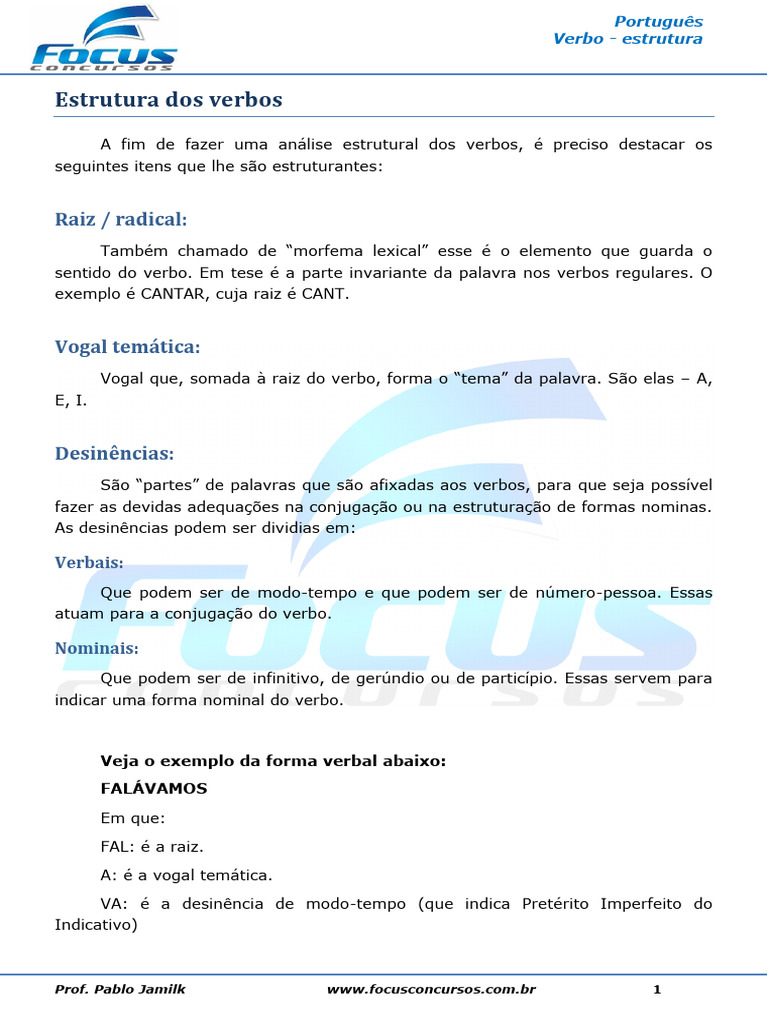 15 Verbo Estrutura Tempos E Modos Pdf Conjugação Gramática