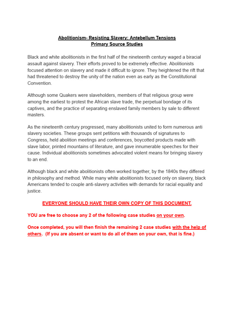 Antebellum Activism_ Abolitionism | PDF | Abolitionism In The United ...