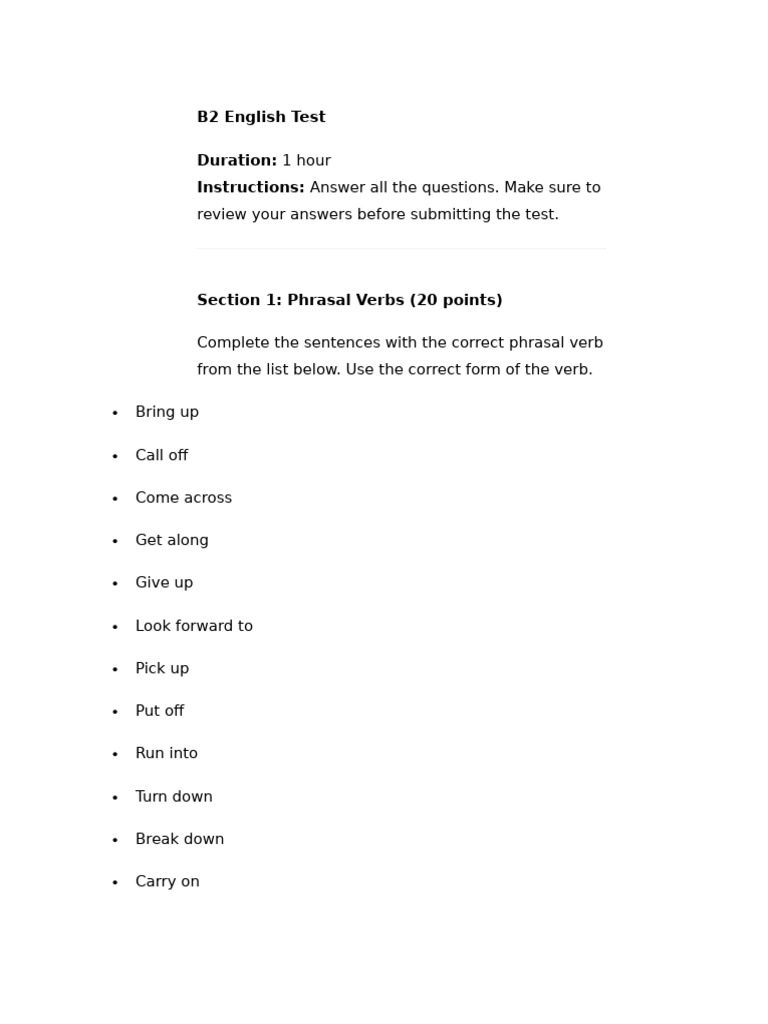 B2 English Test 1 | PDF | Linguistics