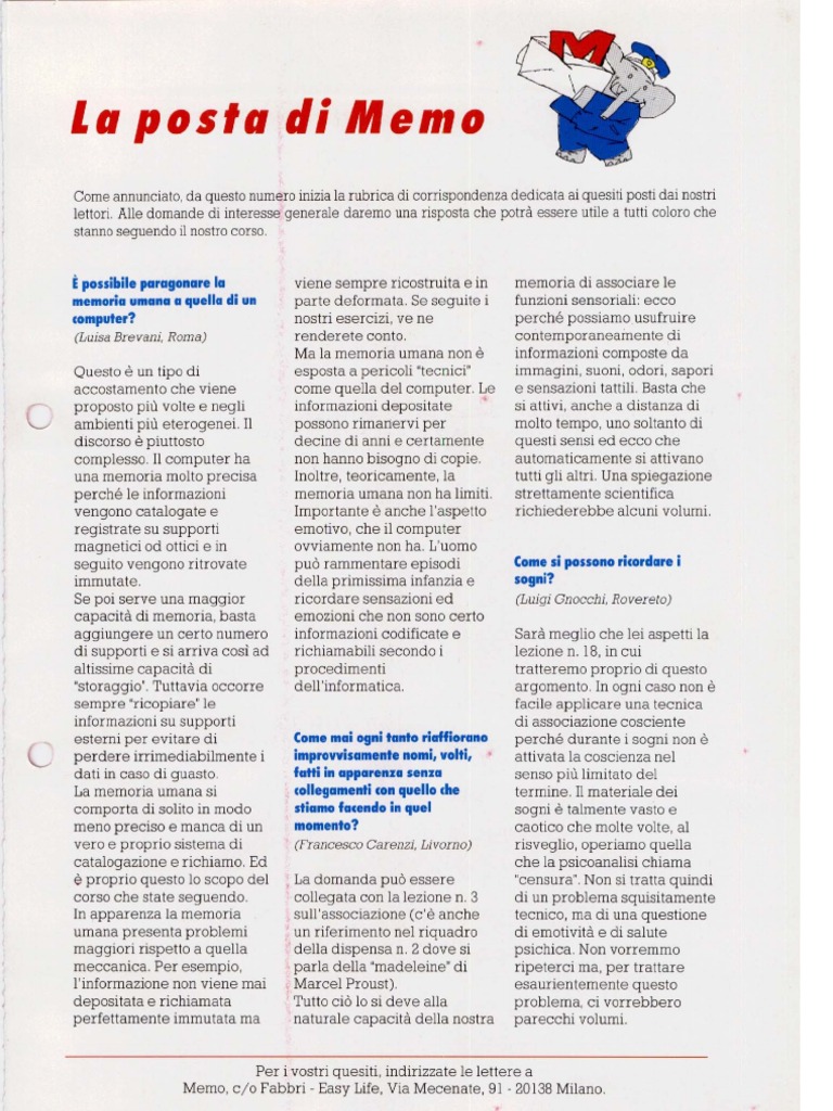 Memo, Memoria e Metodo - Posta - by Ufoscout | PDF