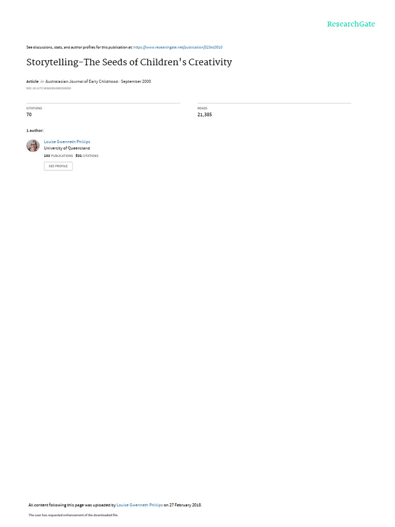 Storytelling As Seeds of Childrens Creativity | PDF | Storytelling | Literacy